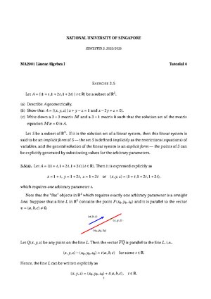 Tutorial 3 Solutions - NATIONAL UNIVERSITY OF SINGAPORE SEMESTER 2, 2022/ MA2001 Linear Algebra ...