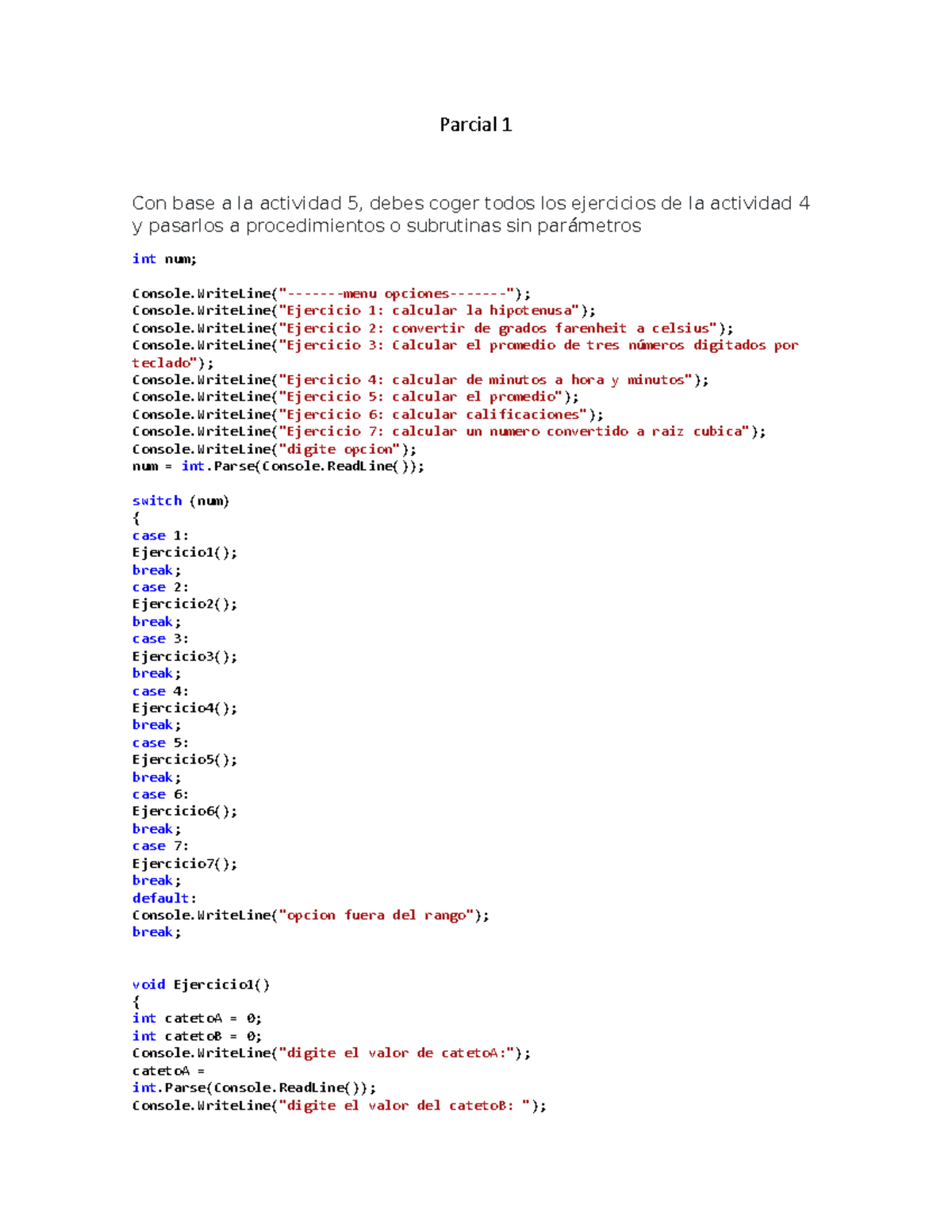 Parcial 1 programacion - Parcial 1 Con base a la actividad 5, debes ...