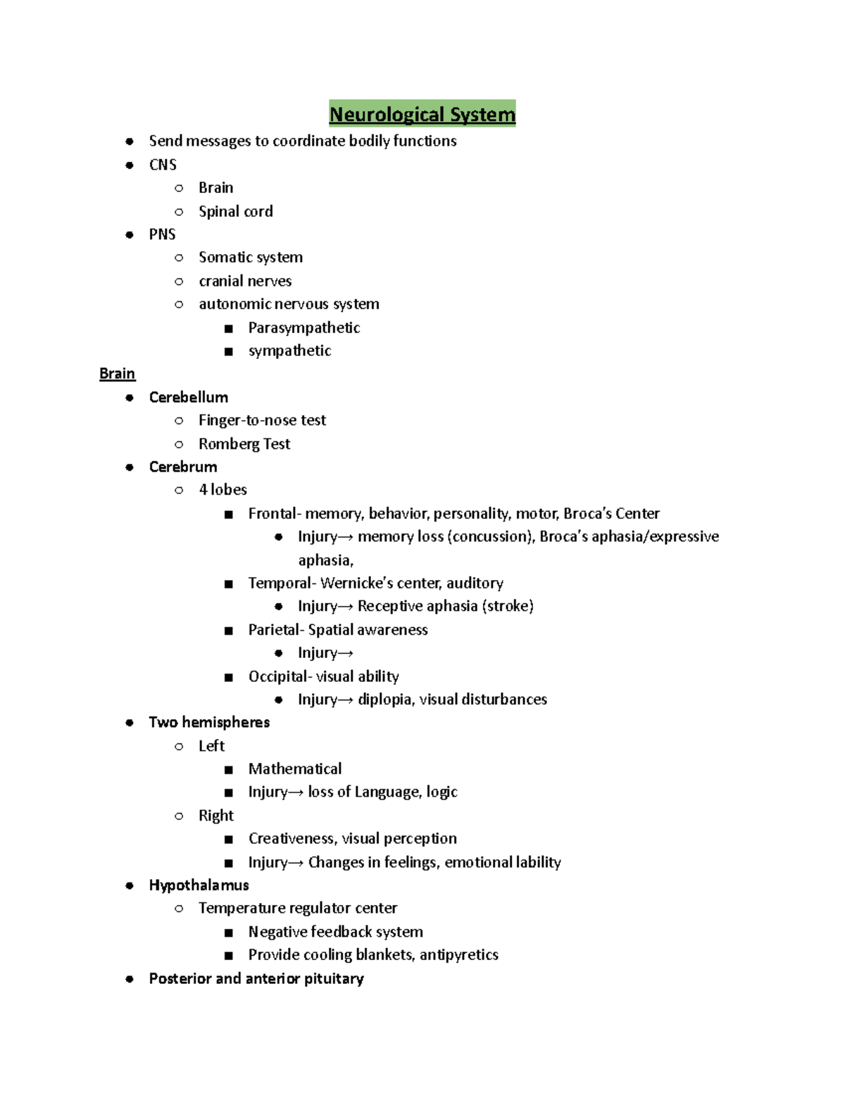 Neurological Disorder Notes - Neurological System Send messages to ...