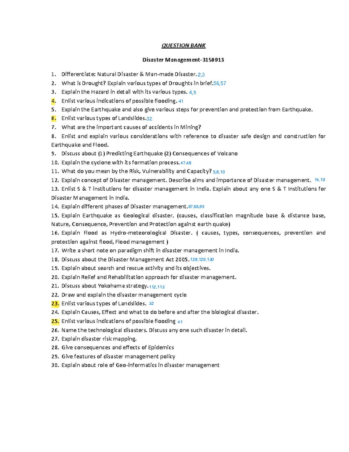 DM Question Bank - QUESTION BANK Disaster Management- 3150913 ...