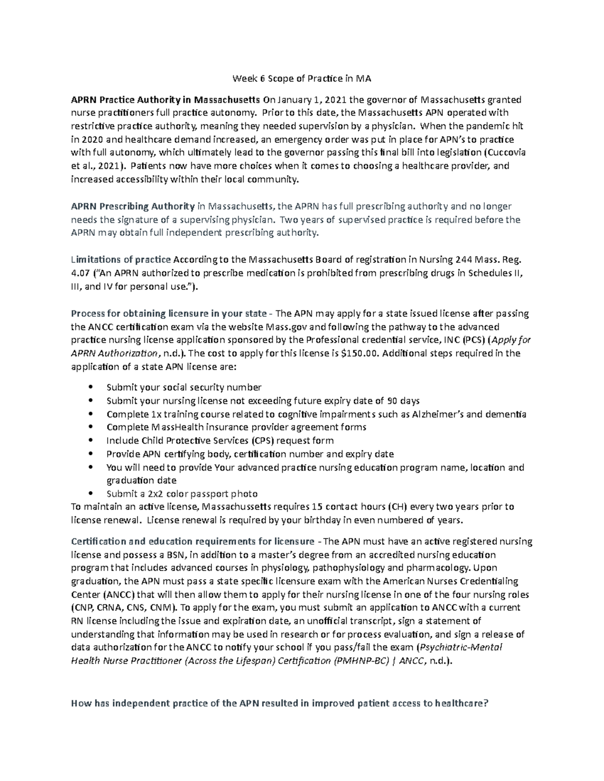 Week 6 Scope of Practice in MA - Prior to this date, the Massachusetts ...