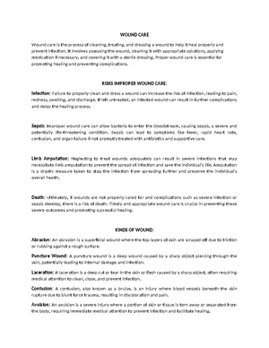 Health Teaching PLAN Wound CARE Surgical OPD 111 - HEALTH TEACHING PLAN ...