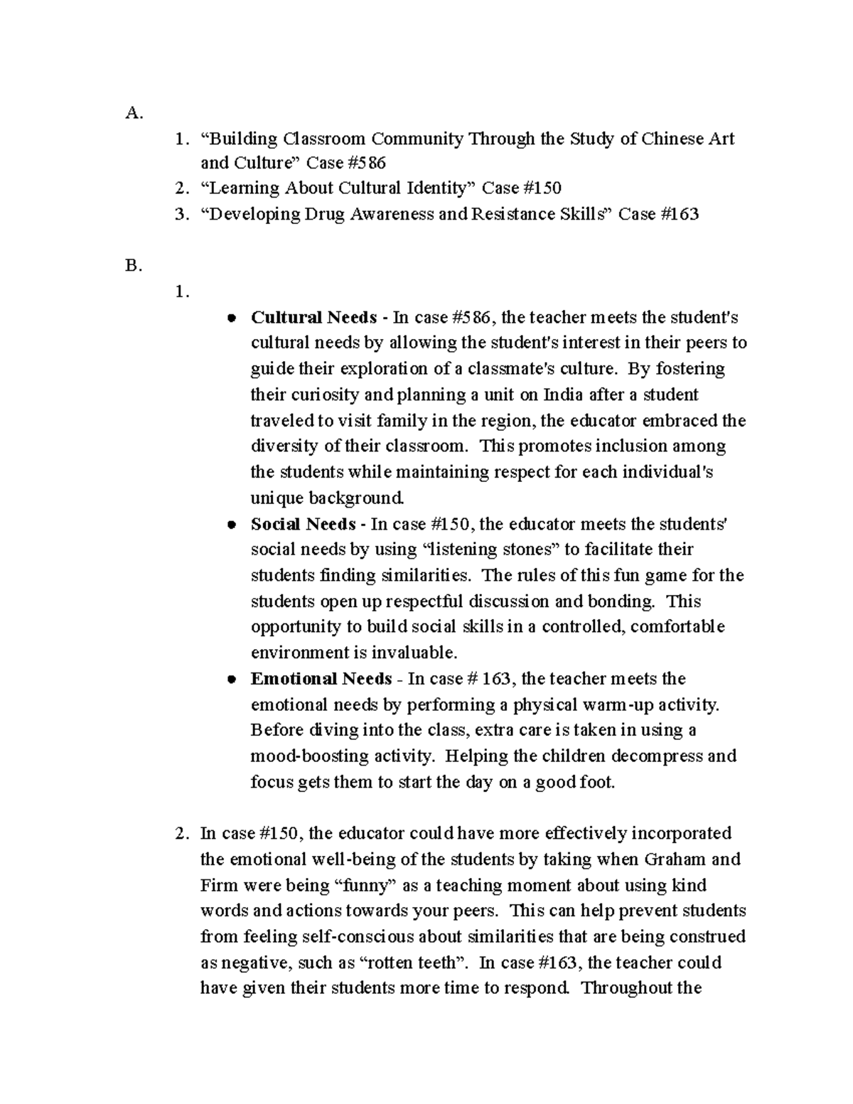 D090 Task 1 - Passed - A. “Building Classroom Community Through the ...