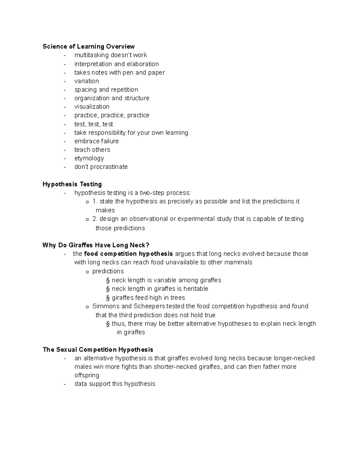 BIO152 lecture notes first year student - Science of Learning Overview ...