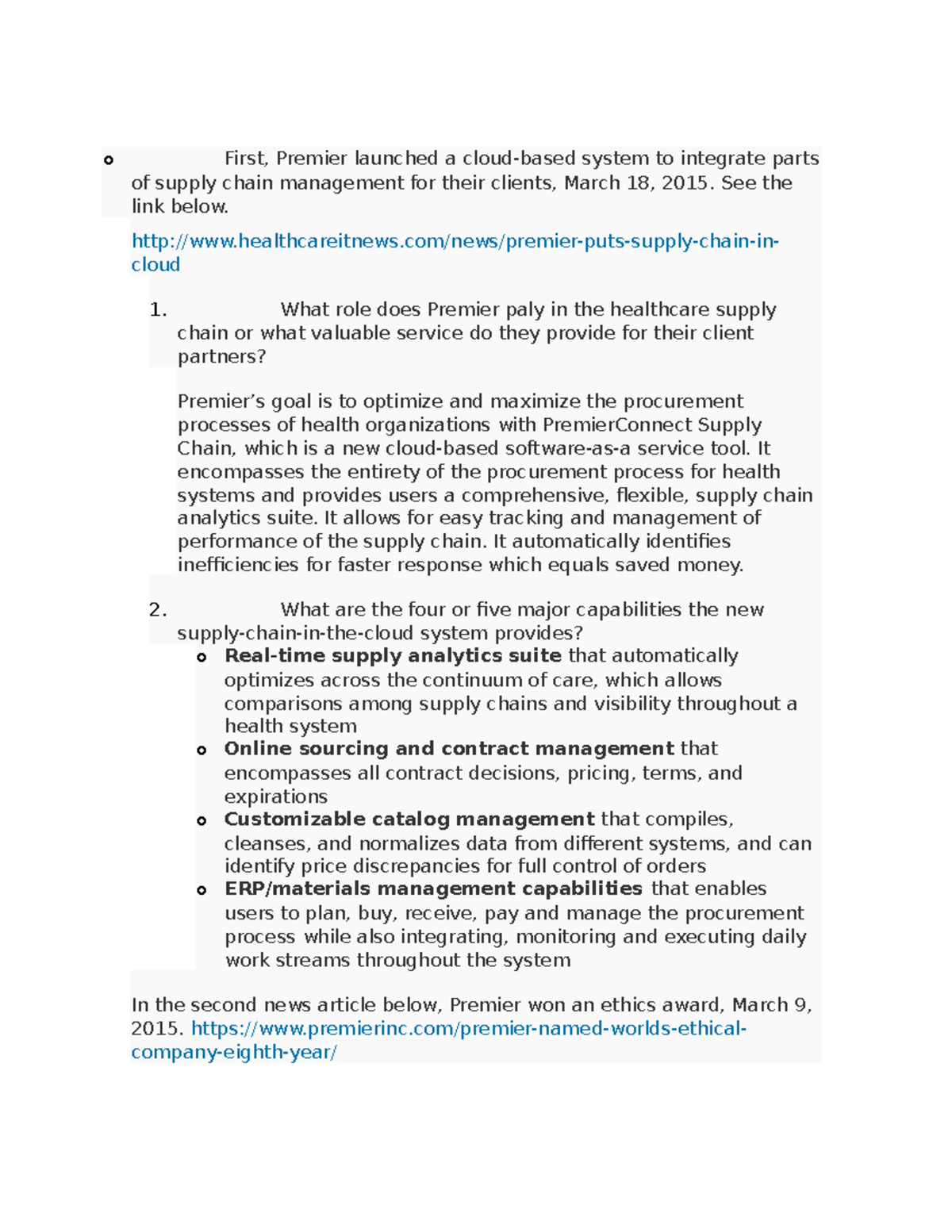 SCM paper 11 - Dr. Formby - o First, Premier launched a cloud-based ...