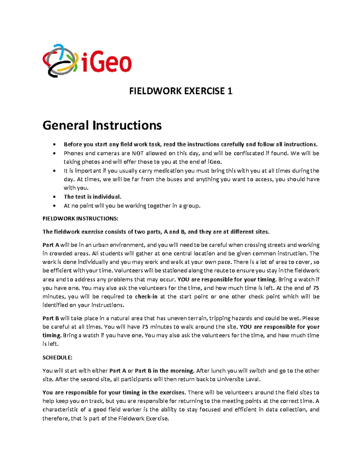 FWE Instructions 2018 i Geo - FIELDWORK EXERCISE 1 General Instructions ...
