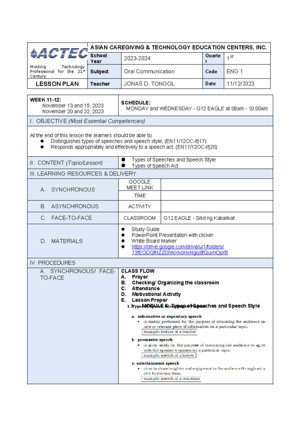 WEEK 11-12 - ENG 1 - Lesson Plan - ASIAN CAREGIVING & TECHNOLOGY ...