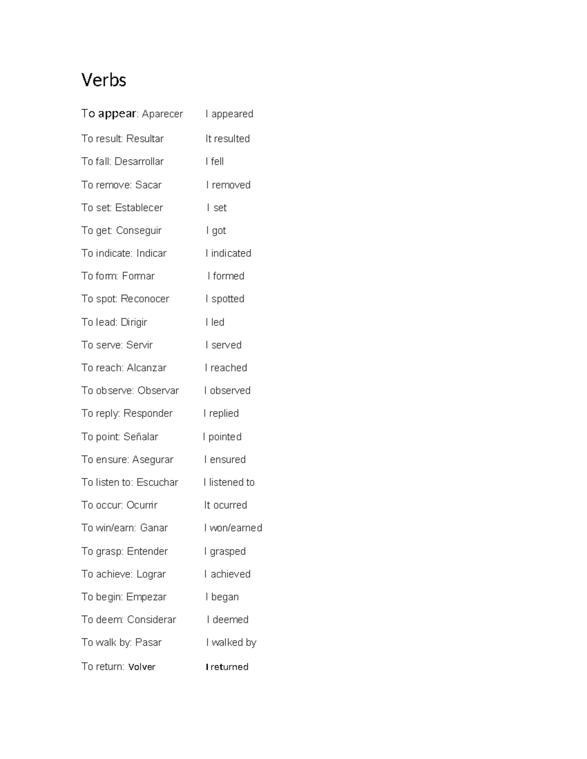 Tenses, english class - Verbs To appear: Aparecer I appeared To result ...