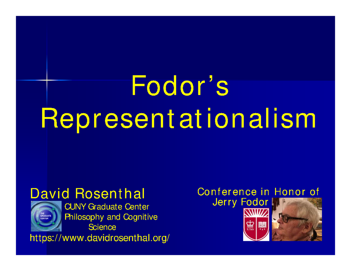 DR-Fodor-Representationalism - David Rosenthal CUNY Graduate Center ...