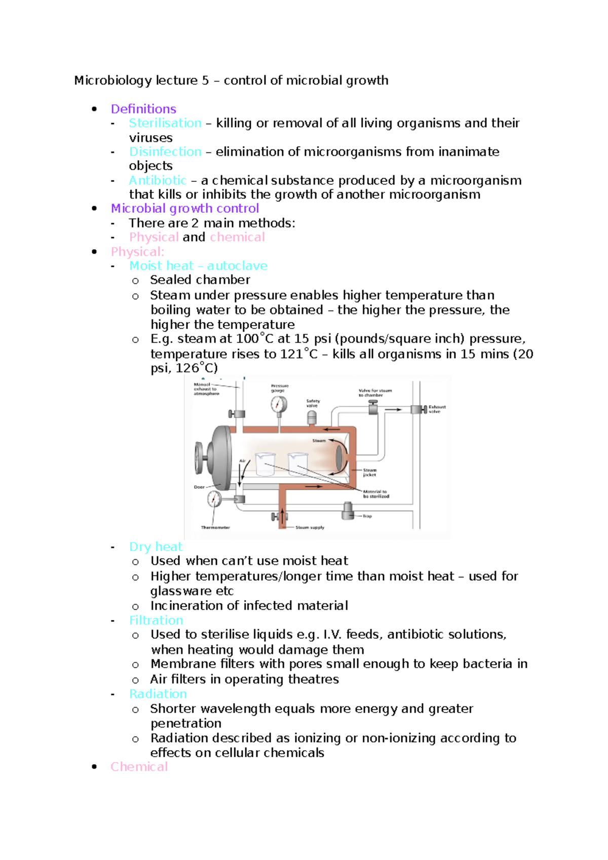 Microbiology Lecture 5 Steam At 100 C At 15 Psi pounds square Inch
