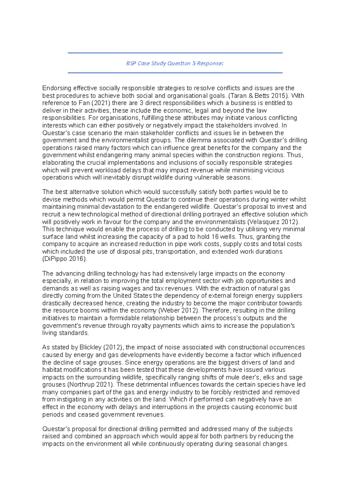 BSP Case Study Question 5 Response - BSP Case Study Question 5 Response ...