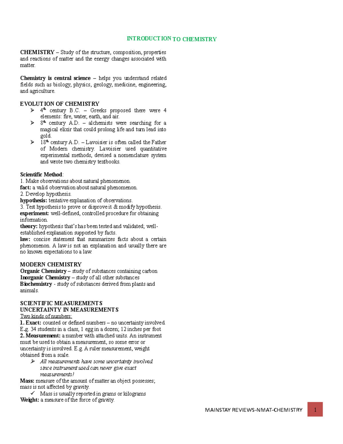 Inorganic Chemistry - INTRODUCTION TO CHEMISTRY CHEMISTRY – Study of ...