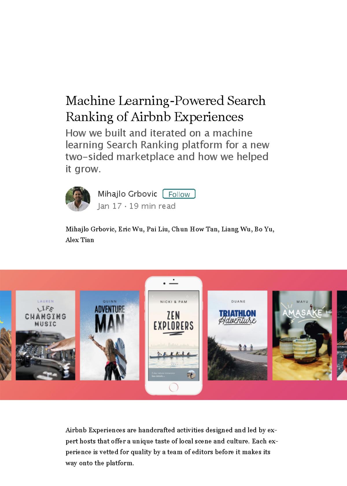 Machine Learning-Powered Search Ranking of Airbnb Experiences - Machine ...
