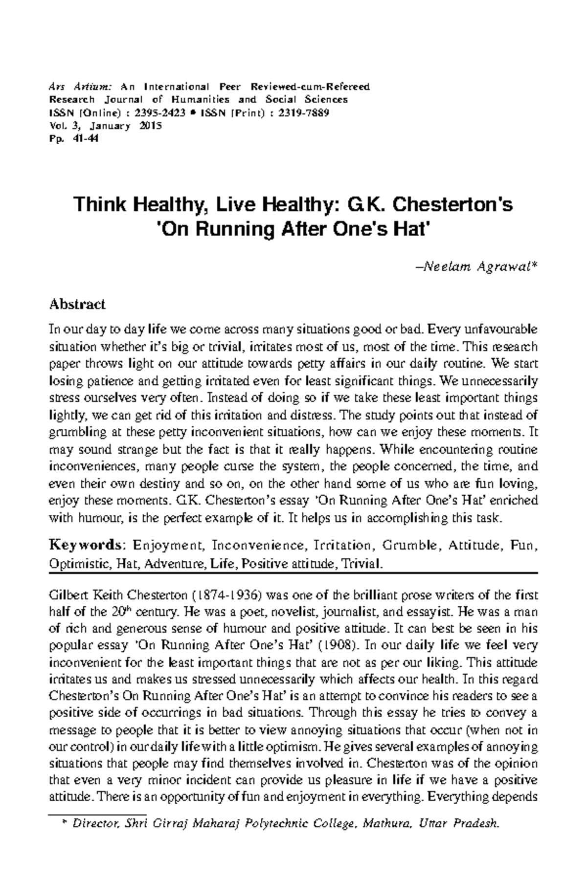 8. Think Healthy Live Healthy G - K. Chesterton's 'On Running After One ...