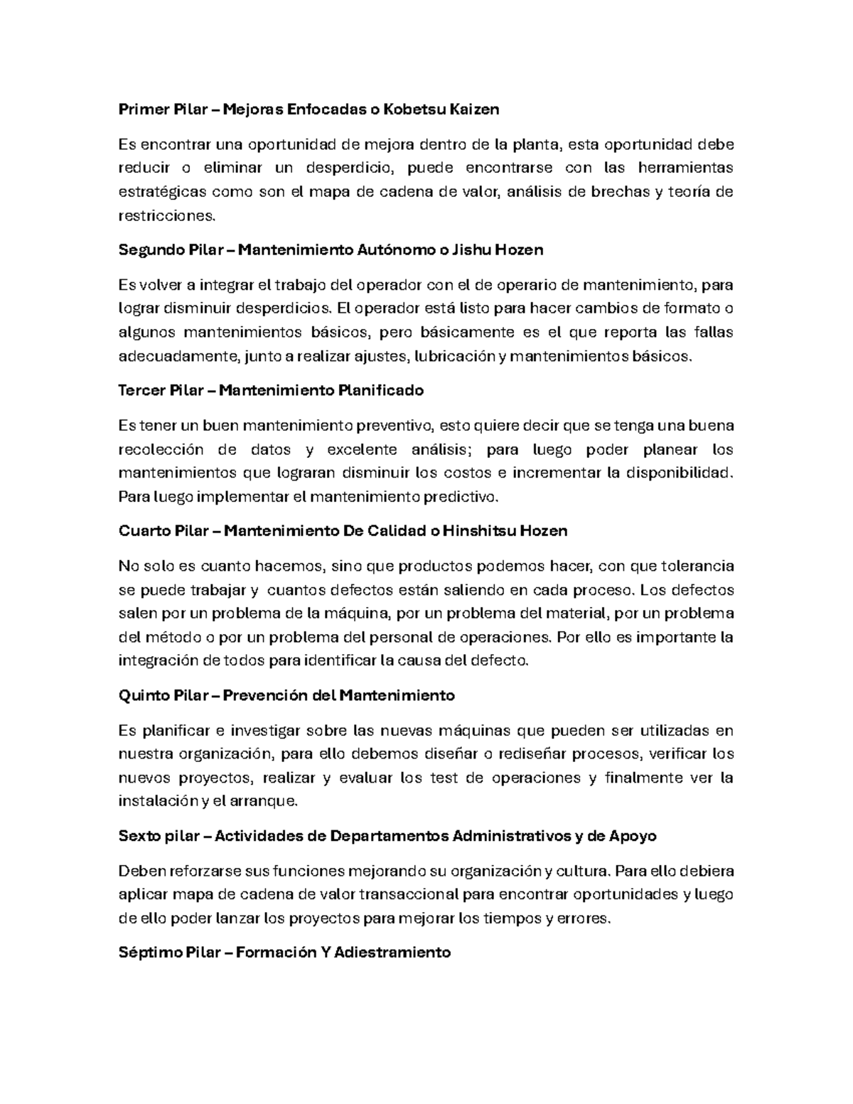 Investigacion pilares de tpm - Primer Pilar – Mejoras Enfocadas o ...