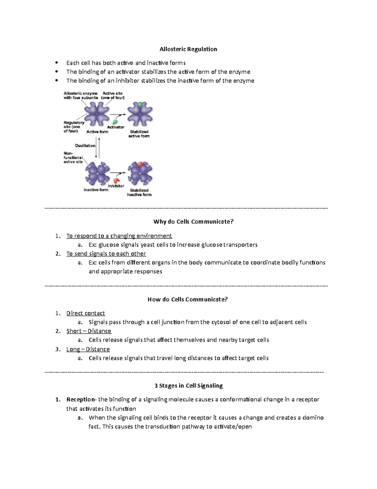 Ch 9 - Cell Communication - Allosteric Regulation Each cell has both ...