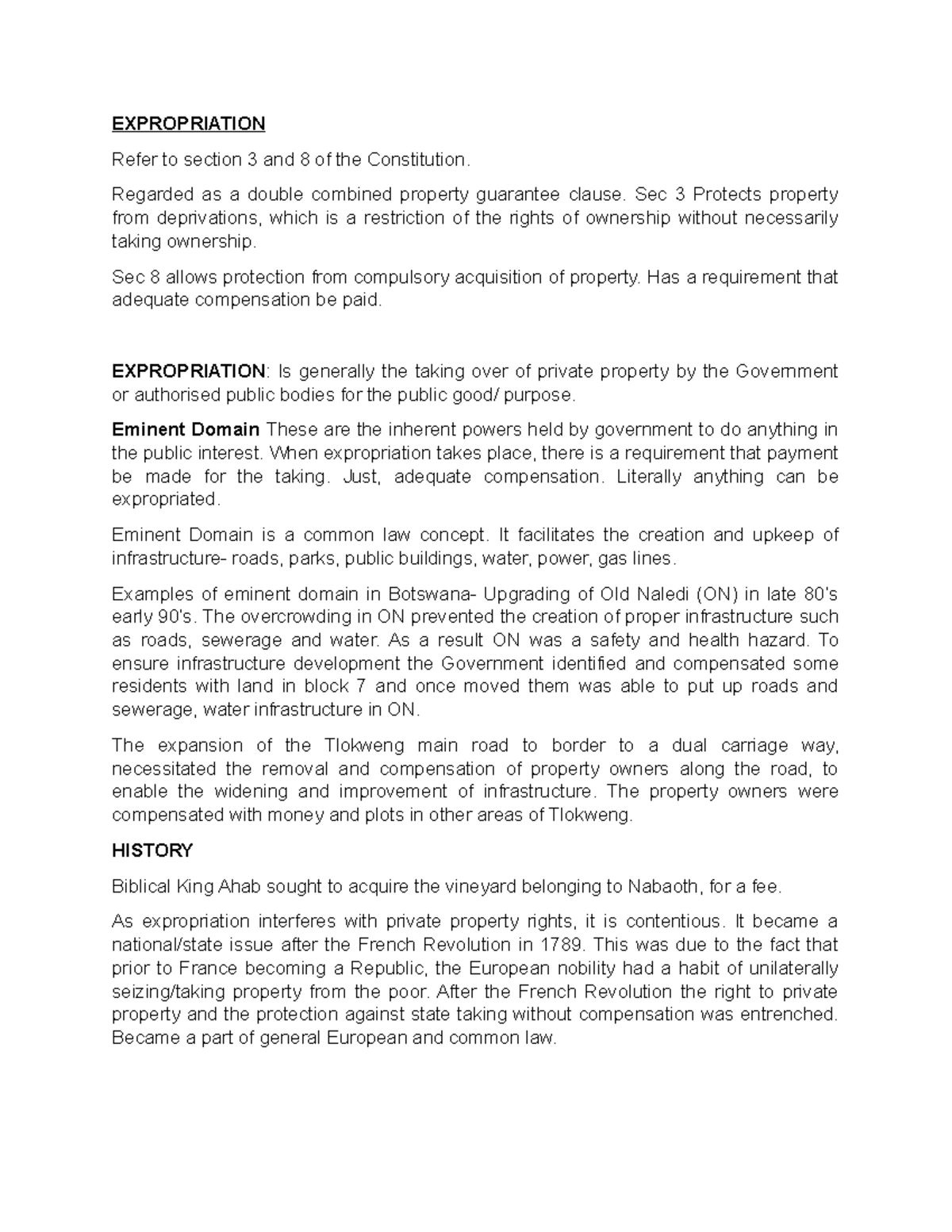 Law 202 Expropriation - NOTES - EXPROPRIATION Refer to section 3 and 8 ...
