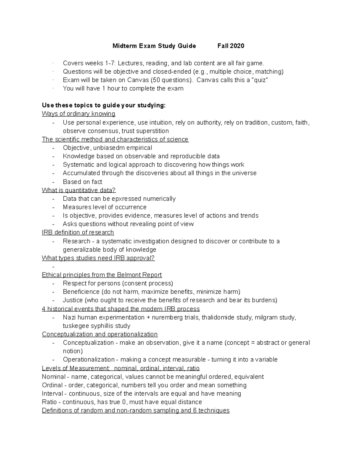 Exam 1 Study Guide - Lecture notes Up to midterm - Midterm Exam Study ...