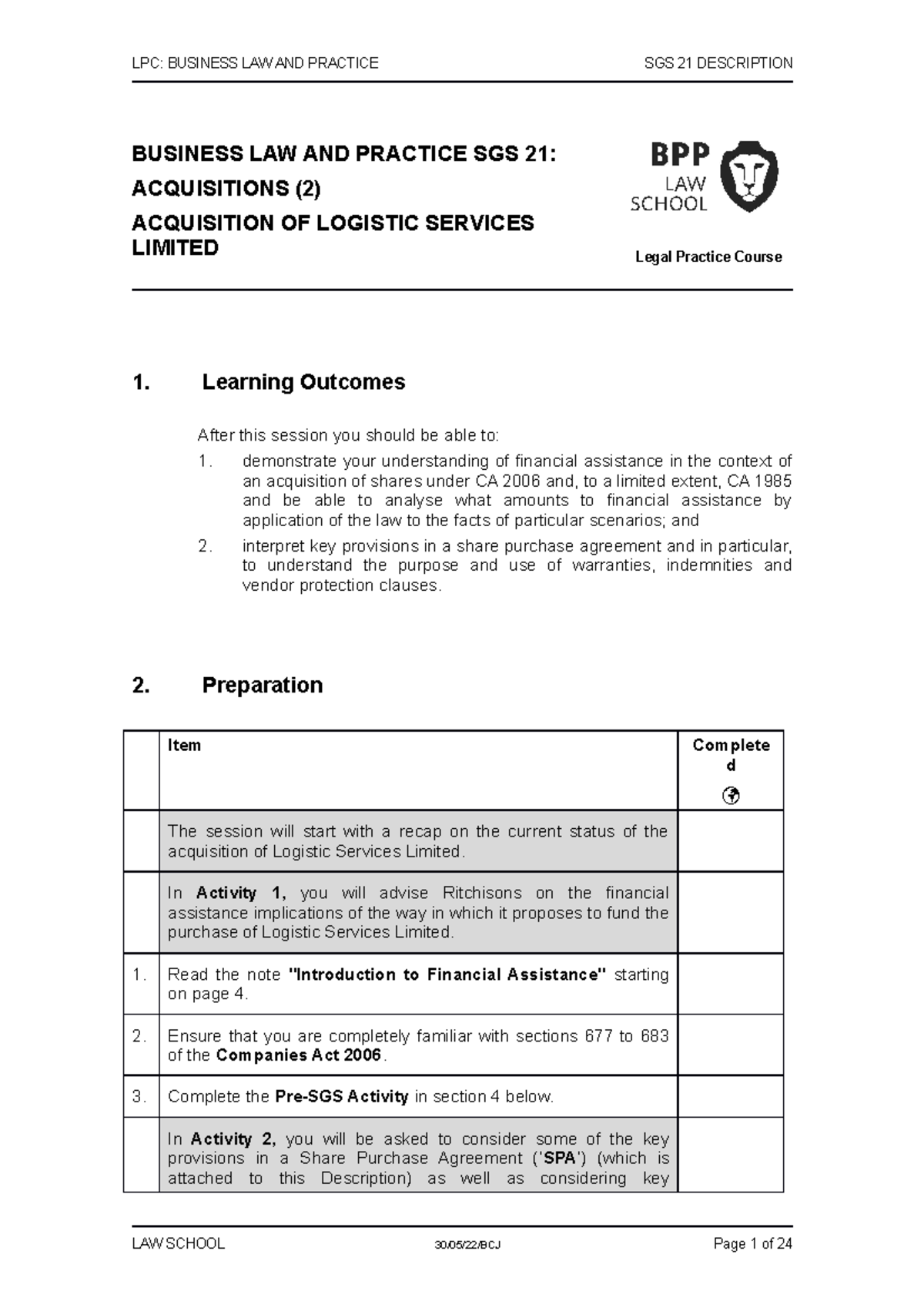 BLP SGS 21 description - LPC: BUSINESS LAW AND PRACTICE SGS 21 ...