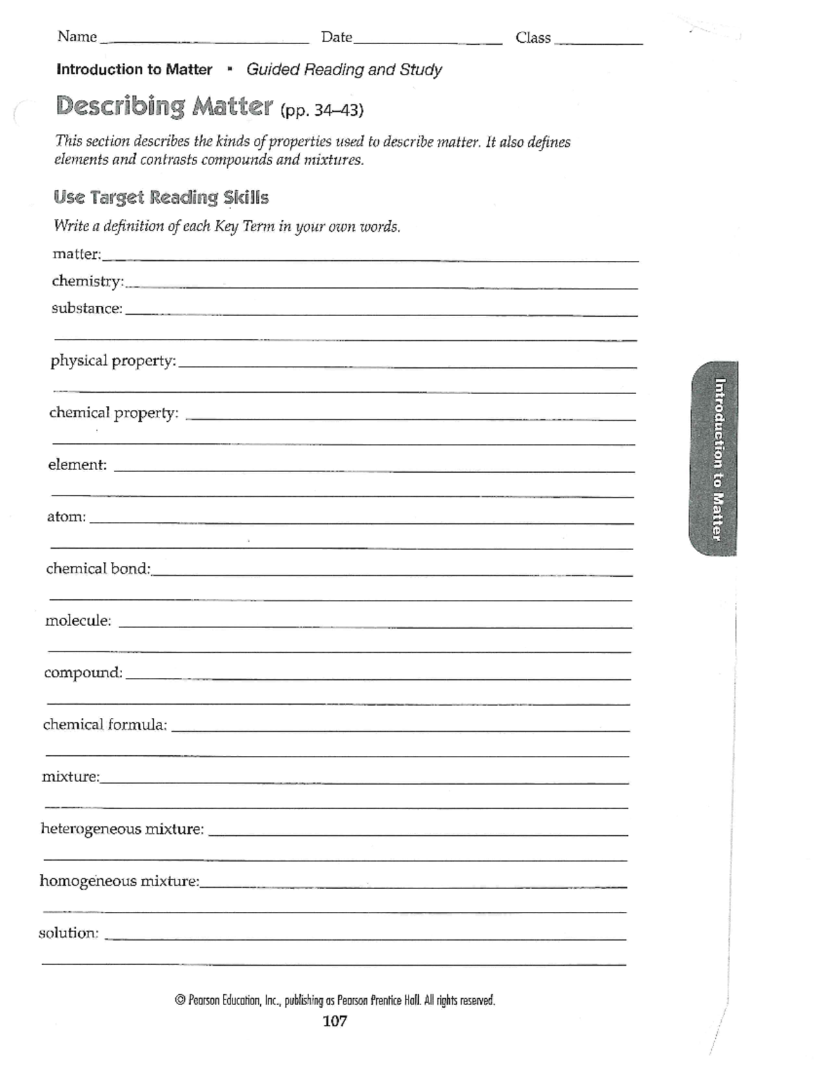 Describing Matter Worksheet - 2022 - Studocu