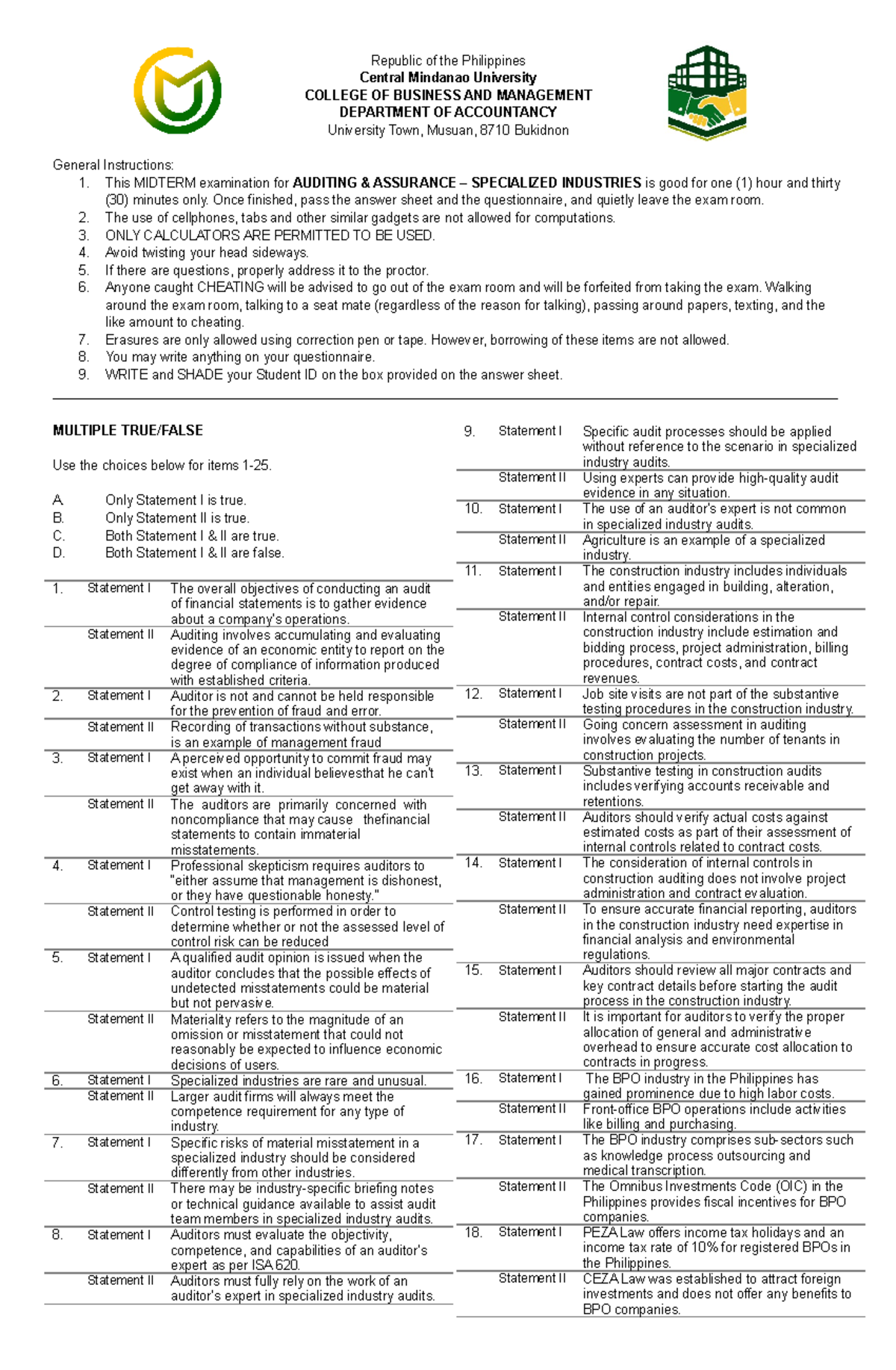 ACY55 Midterm Exam (SY23-24) - Republic of the Philippines Central ...