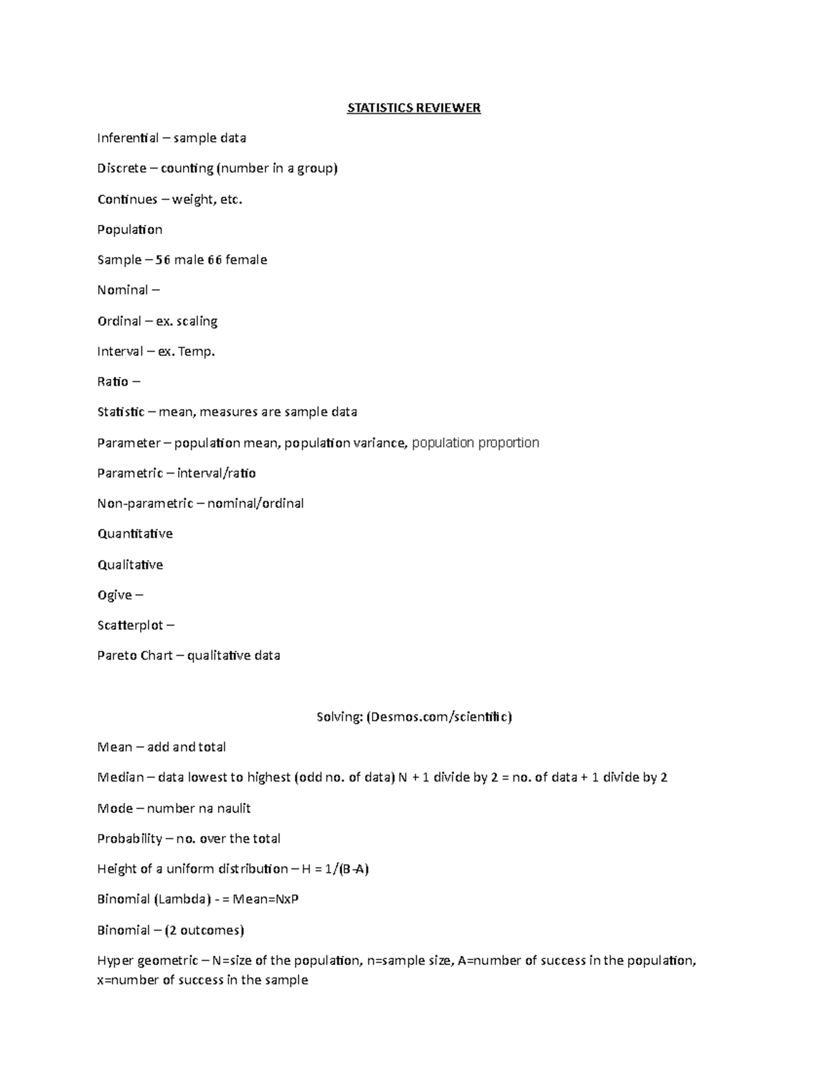 Statistics Reviewer - Case Study - STATISTICS REVIEWER Inferential ...