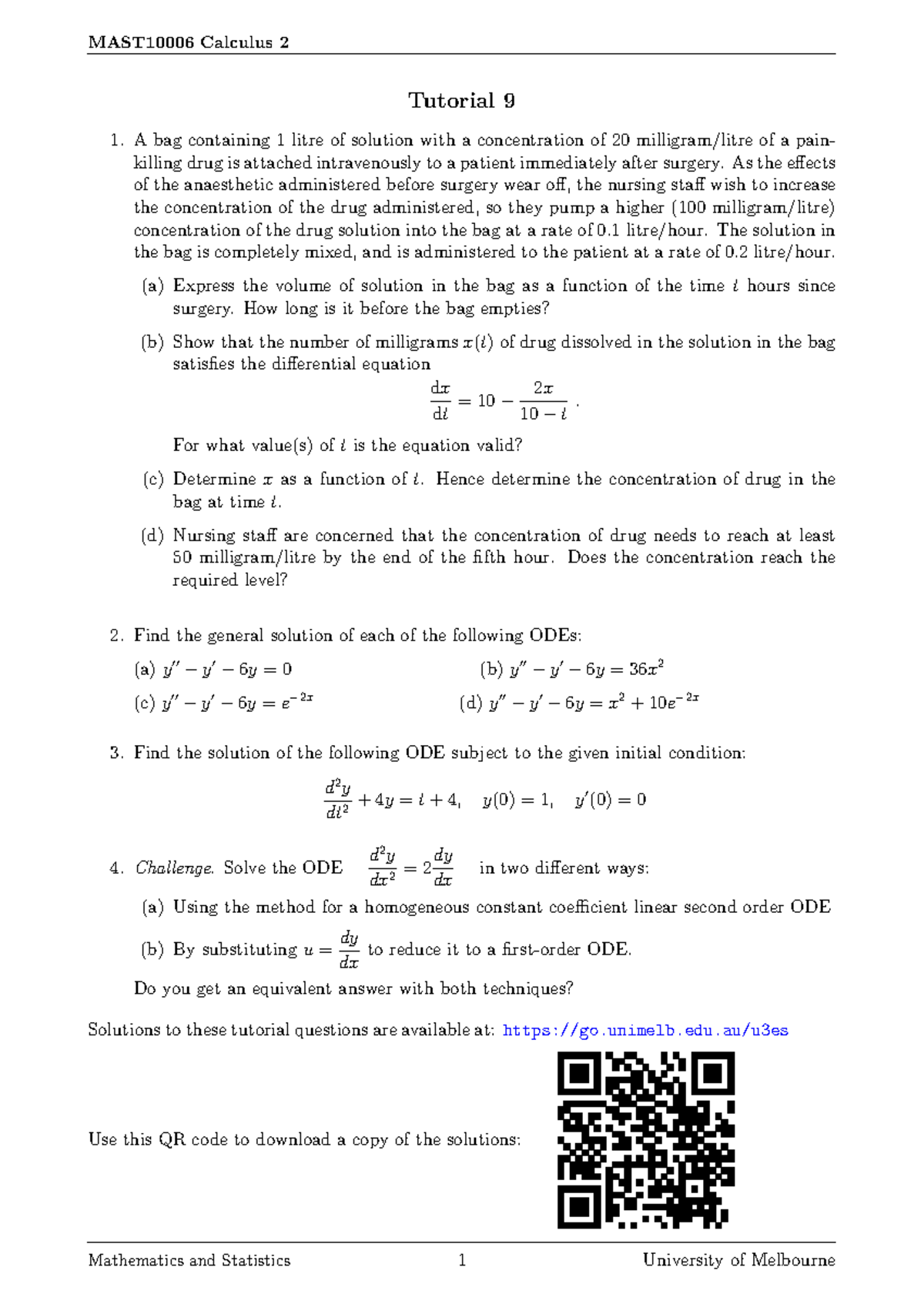 MAST10006 week 9 tutorial questions and solutions - Tutorial 9 1. A bag ...