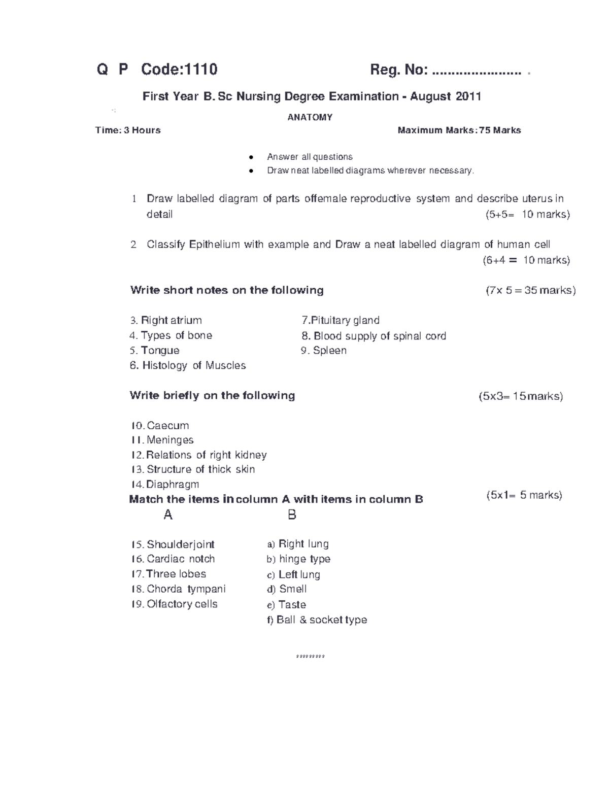 Kerala university of health sciences first year Bsc nursing previous ...