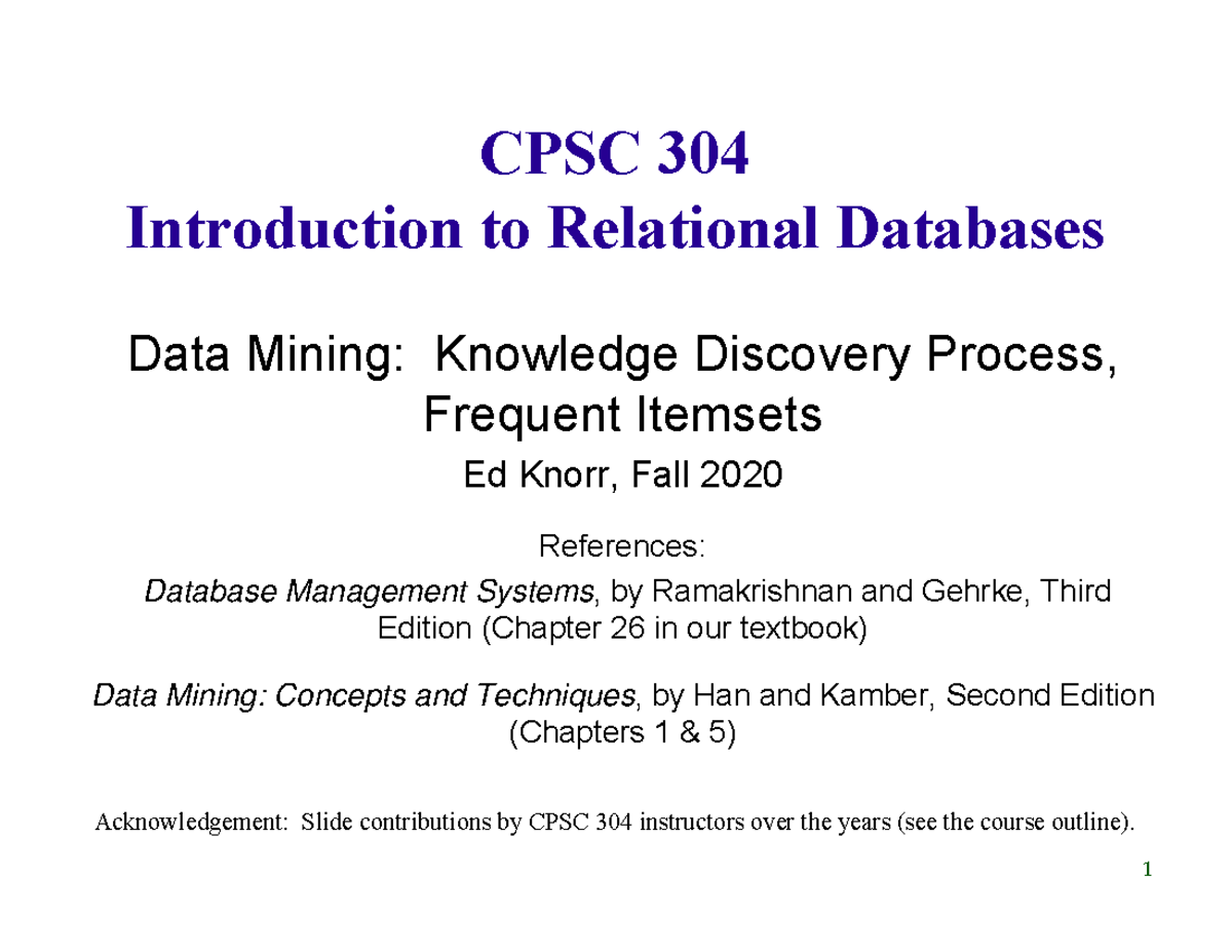 Unit 15 Data Mining Cpsc 304 Introduction To Relational Databases