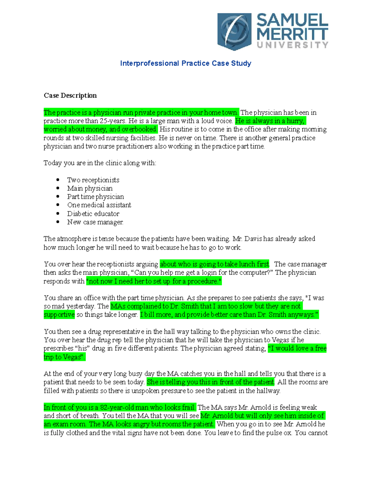 Interprofessional Practice Case Study - Studocu