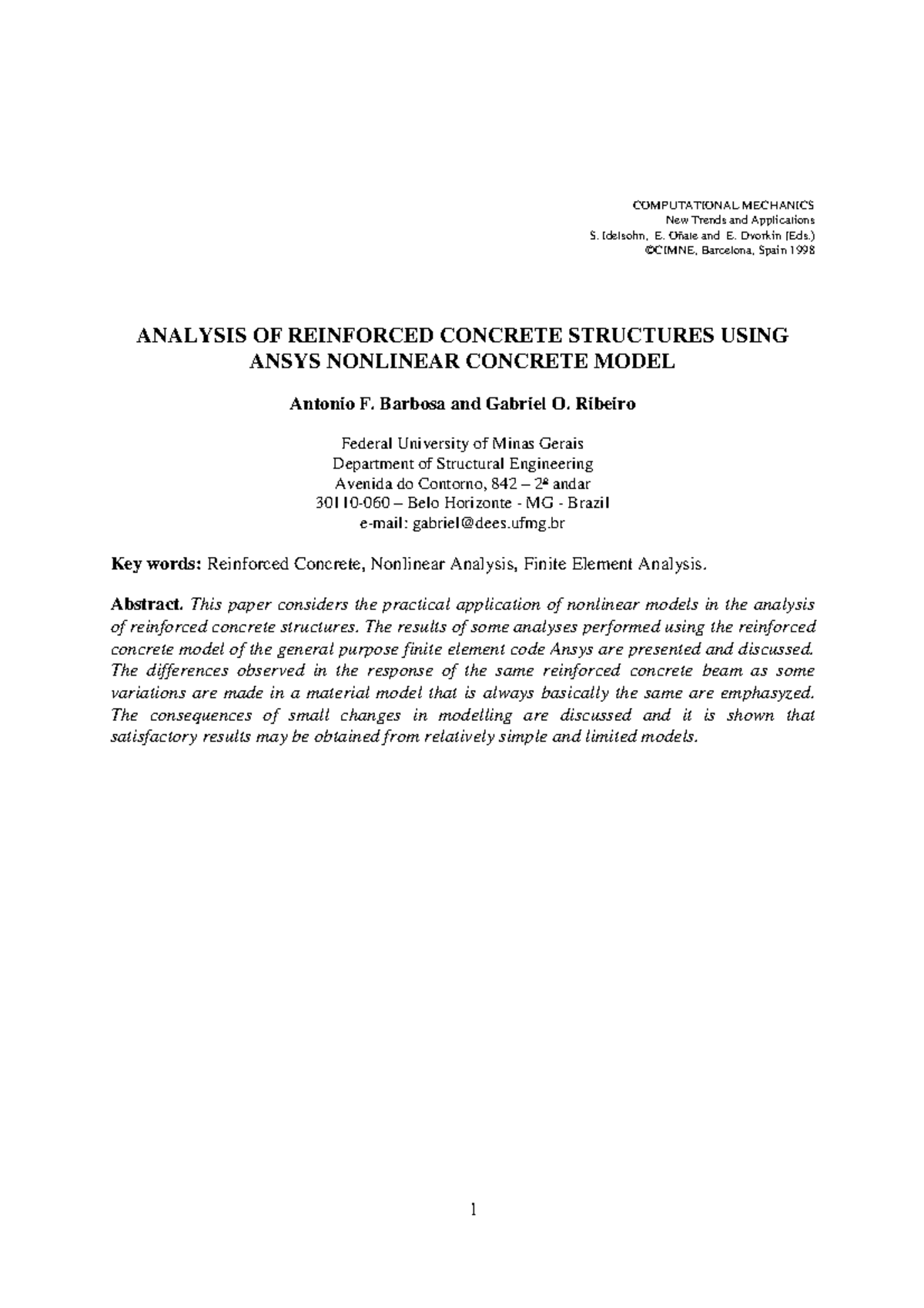 Reinforced Concrete Modelling in Ansys - COMPUTATIONAL MECHANICS New ... Reinforced Concrete Modelling in Ansys - COMPUTATIONAL MECHANICS New ...