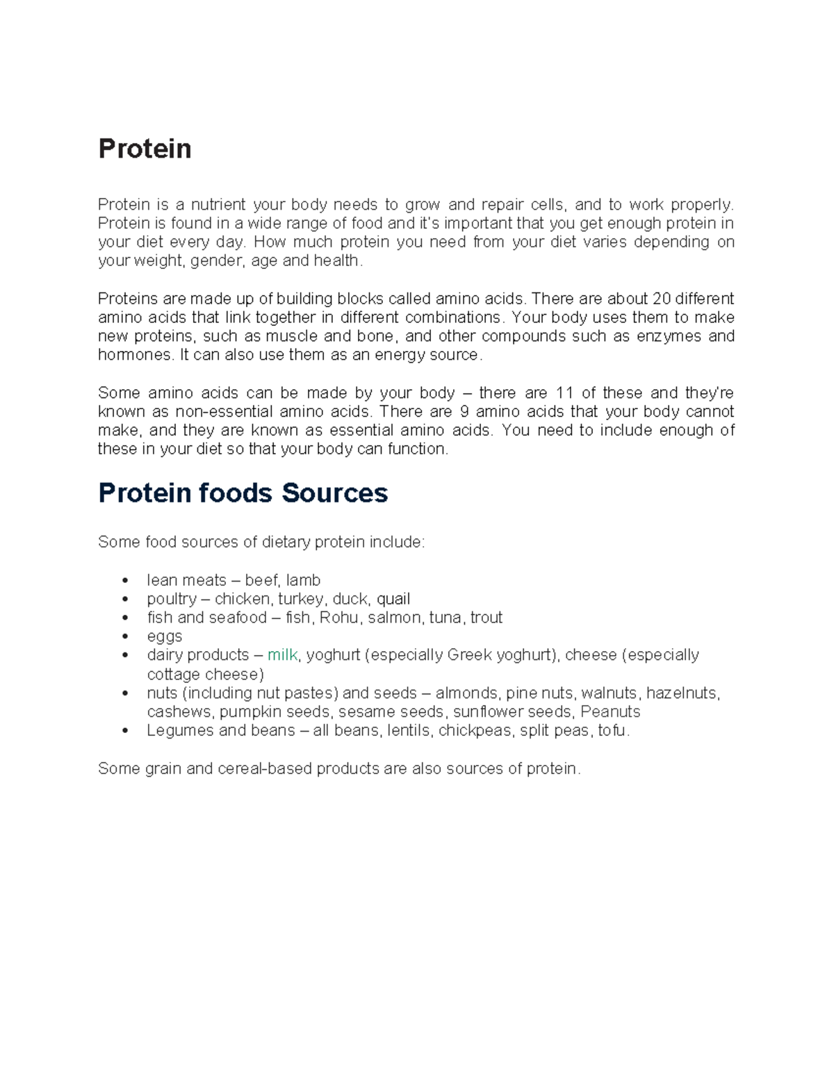 Sources of Proteins & essential amino acids & Their food sources ( By ...