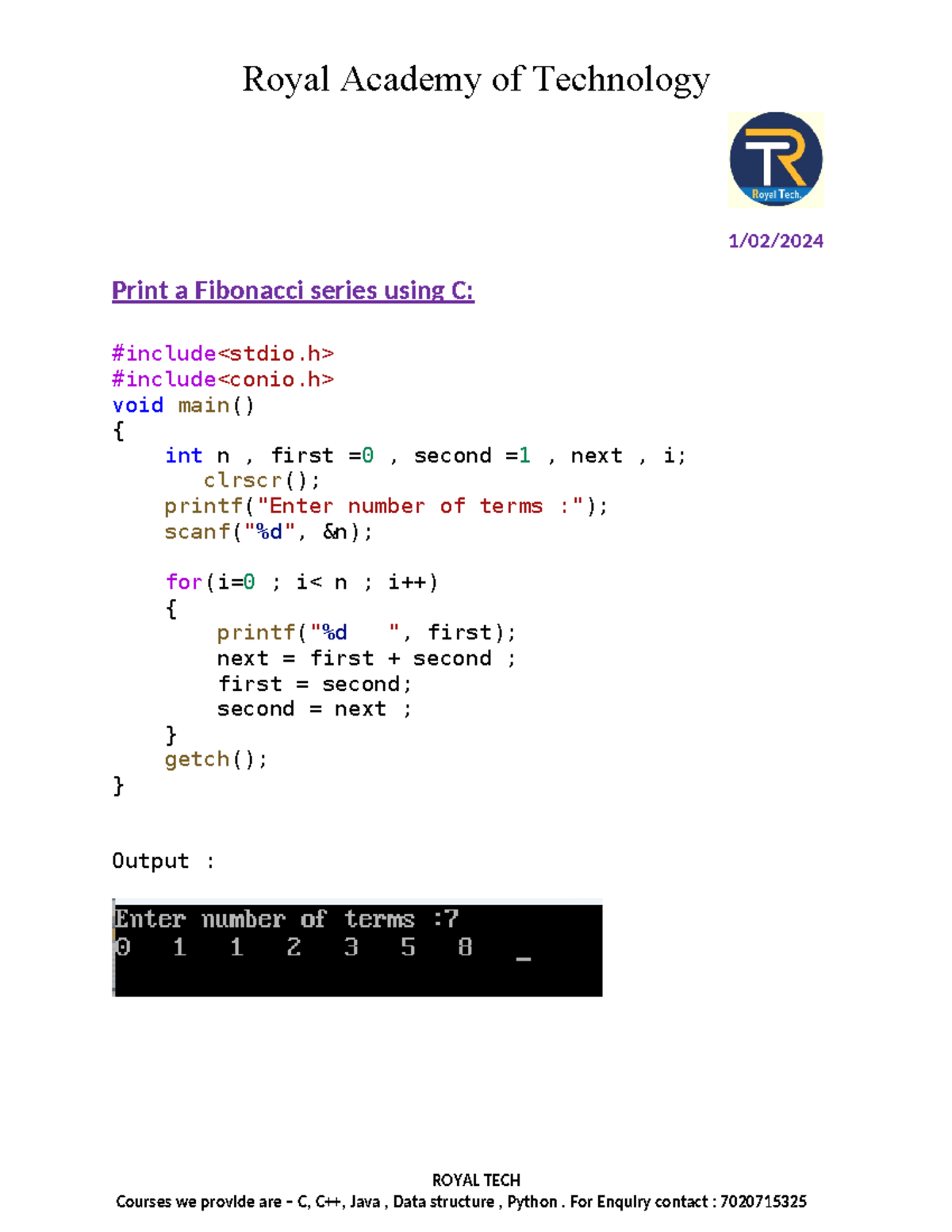 02-02-2024(fibonacci) - Royal Academy of Technology 1/02/ Print a ...