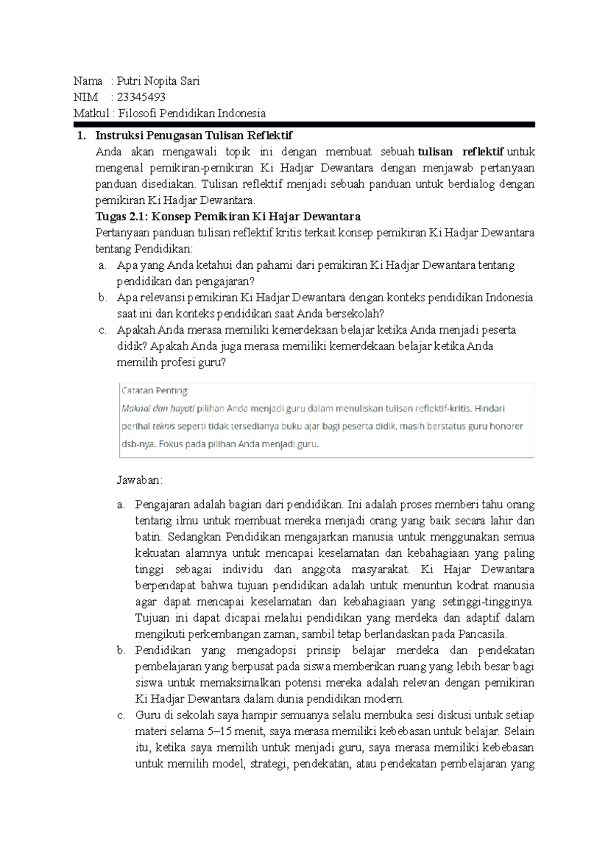 Putri Nopita Sari Topik 2 Mulai Dari Diri - Nama : Putri Nopita Sari ...