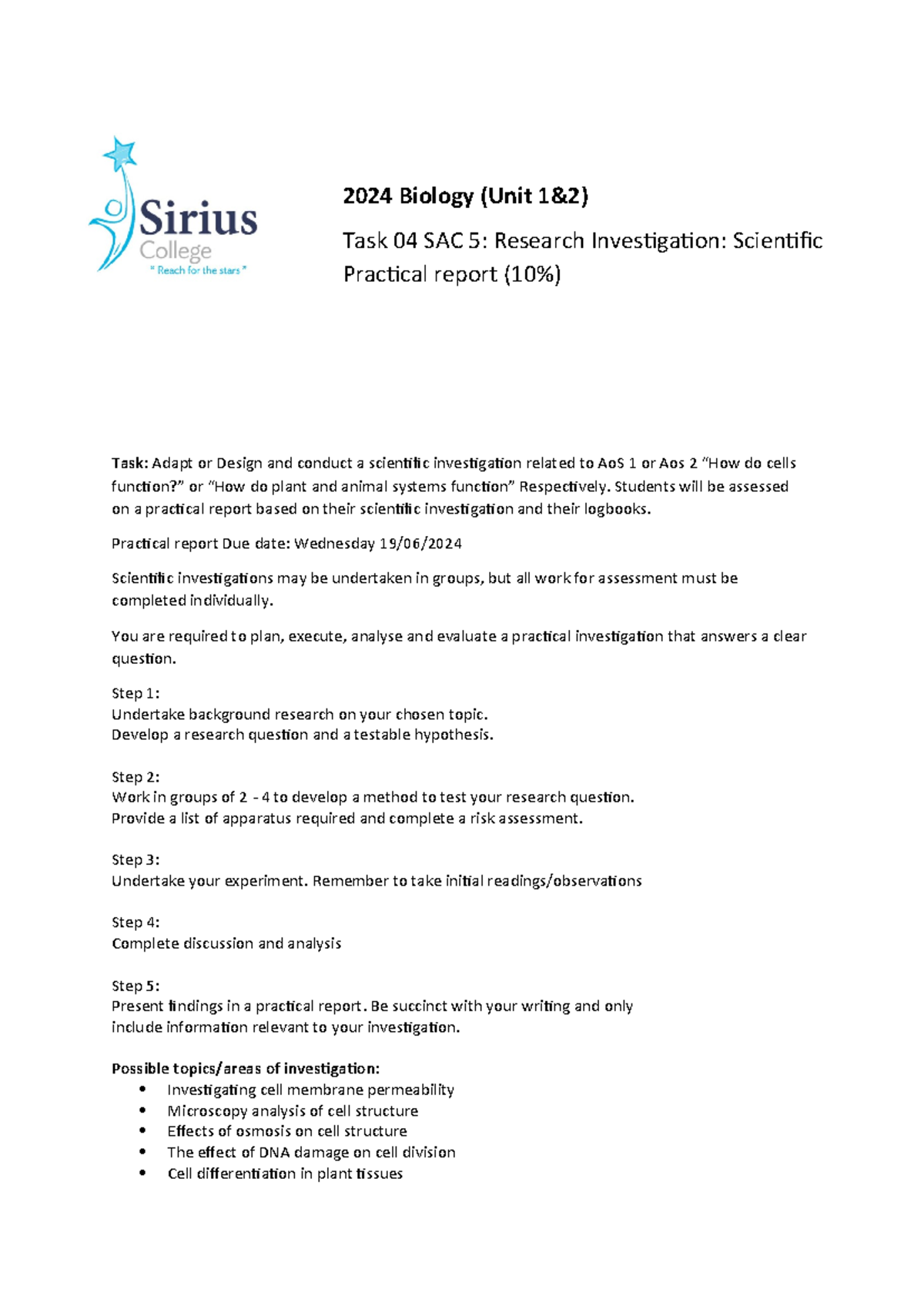 VCE Biology Unit 1 and 2 Research investigation outcome 3 - 2024 ...