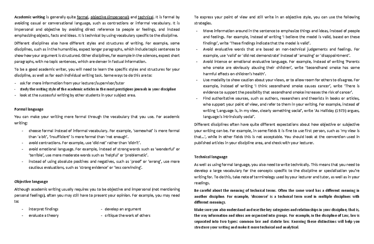 Academic writing - It is formal by avoiding casual or conversational ...