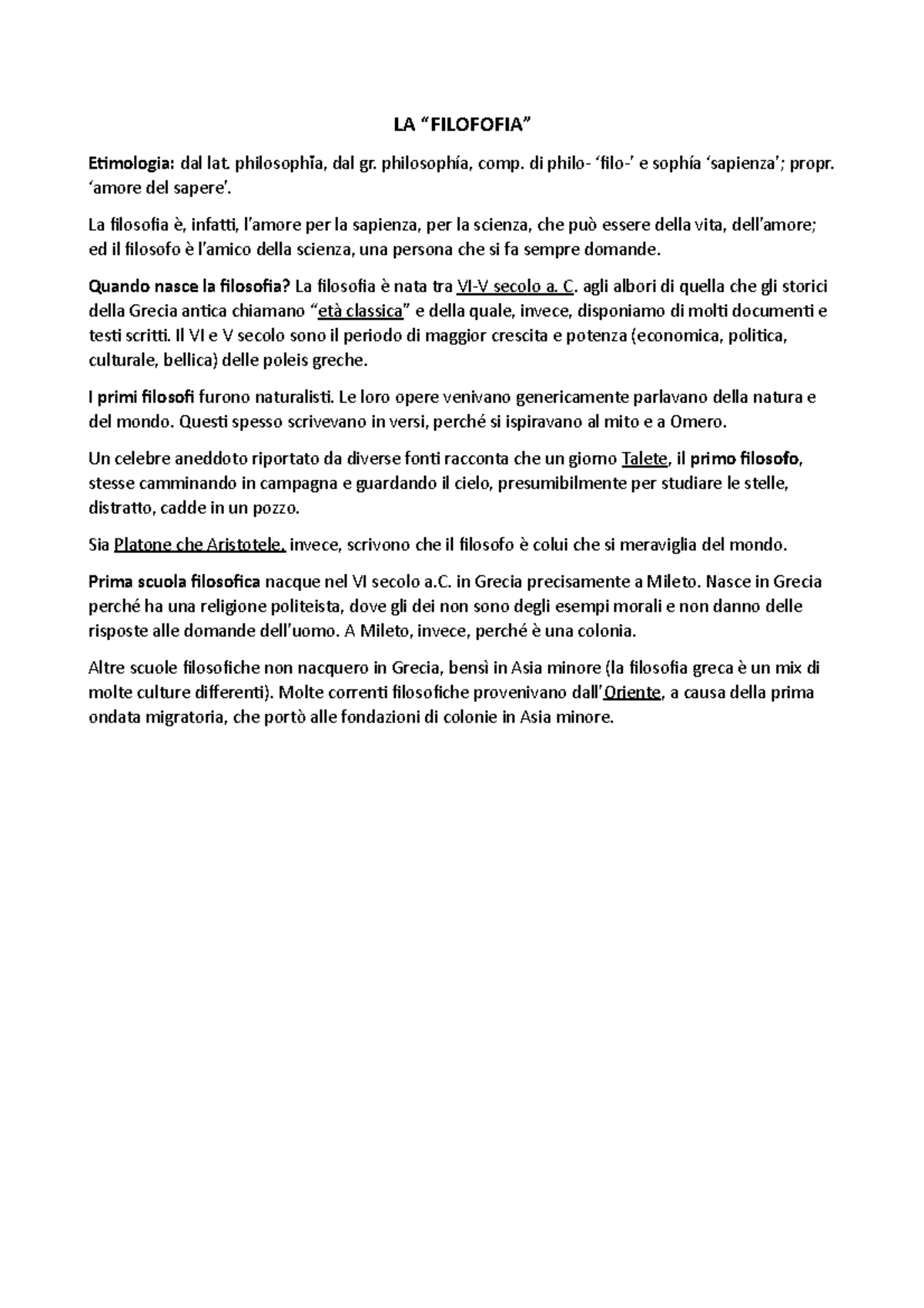 La filosofia, summuary of the subject of philosofy - LA “FILOFOFIA ...