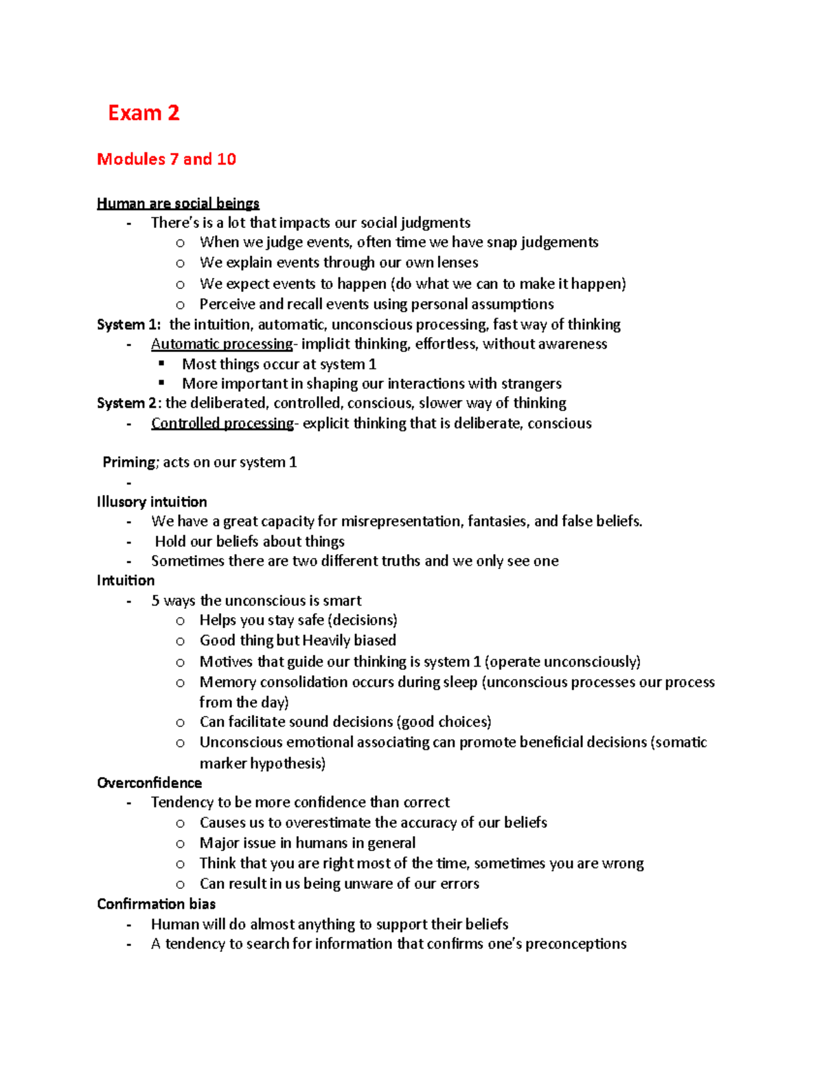 Class notes Exam 2 - exam 2 study guide - Exam 2 Modules 7 and 10 Human ...