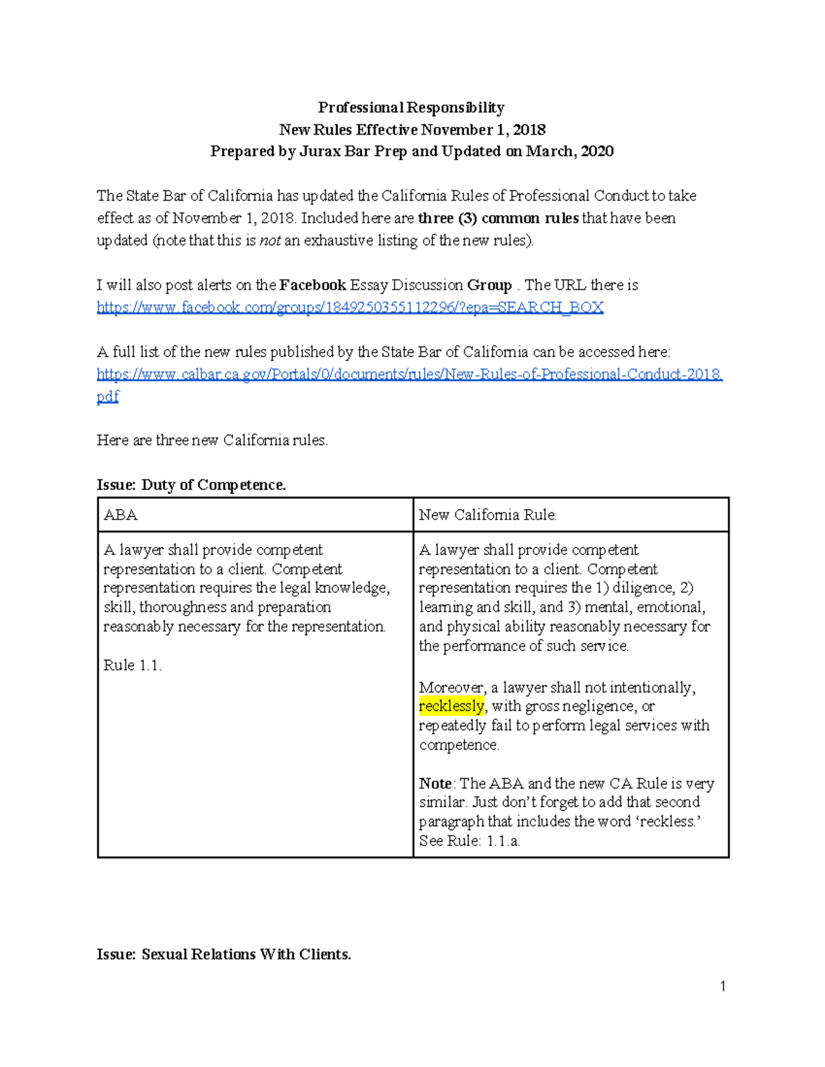 Professional Responsibility New Rules 2018 Updated 2020 - Professional ...