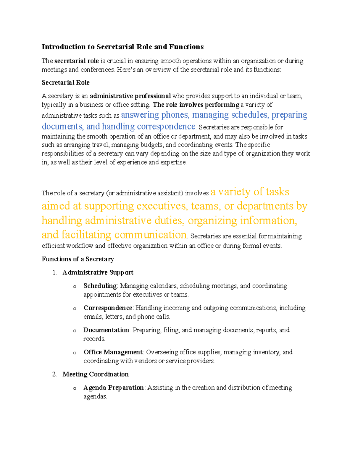 Introduction to secretarial role - Here’s an overview of the ...