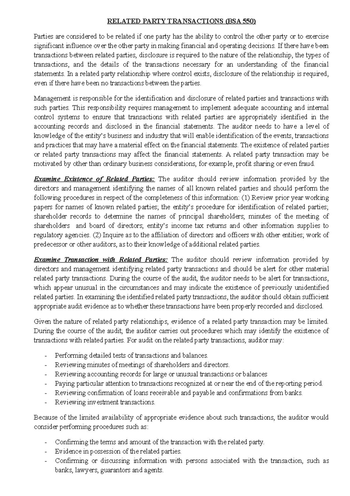 Topic based Discussion - RELATED PARTY TRANSACTIONS (BSA 550) Parties ...