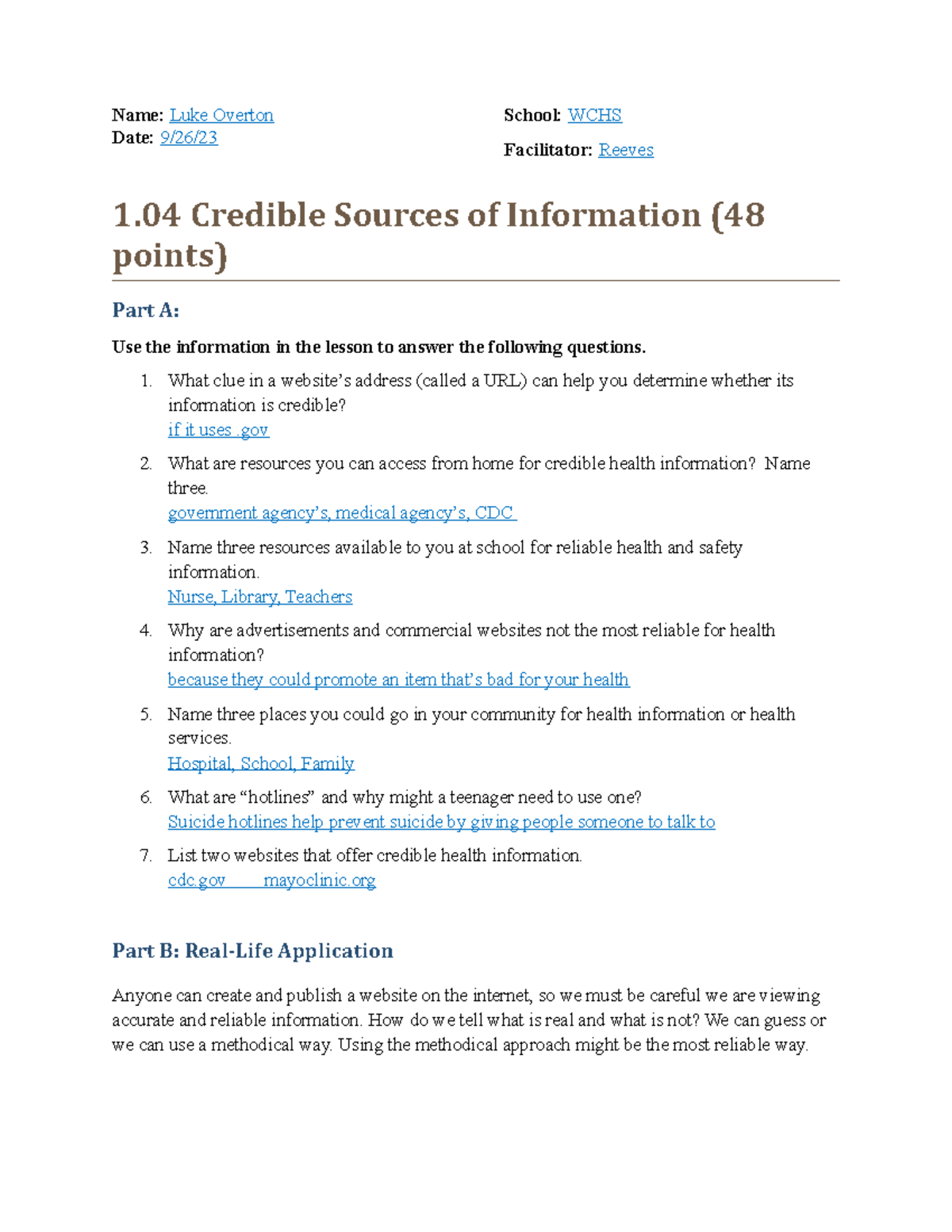 01-04 task - daily health worksheet - Name: Luke Overton Date: 9/26 ...