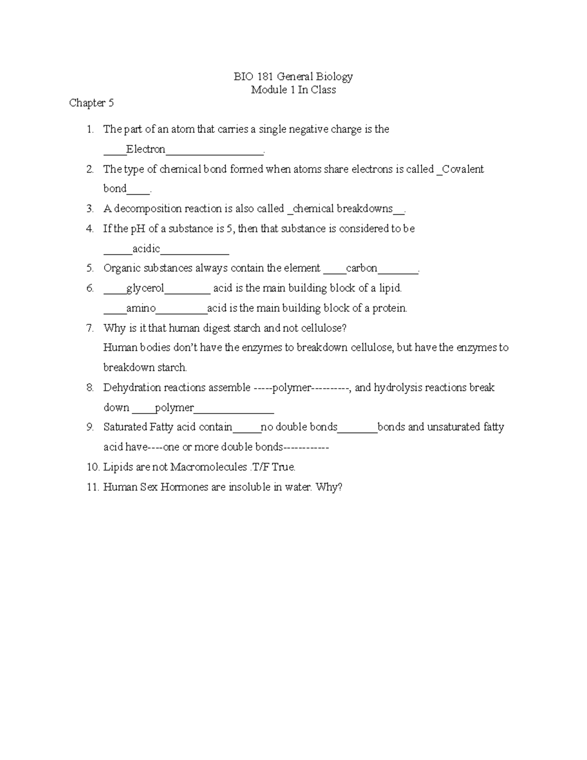 BIO 181 ch 5 - BIO-181 HW - BIO 181 General Biology Module 1 In Class ...