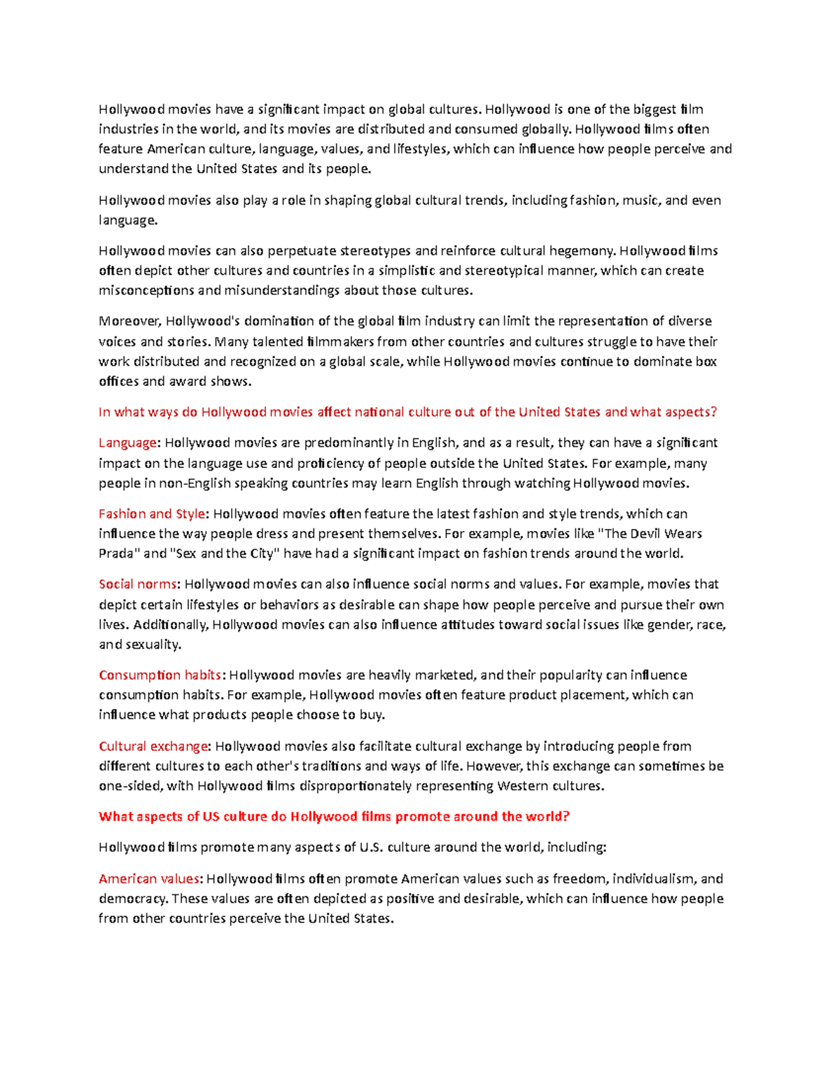 Mid-Term v1 Mohammed Elnagar - Hollywood movies have a significant ...