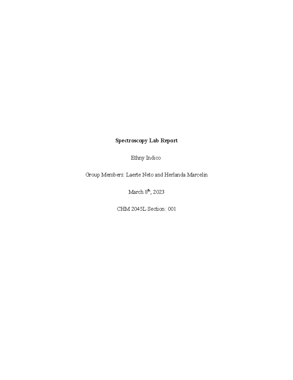 Chem lab report - Spectroscopy Lab Report Ethny Indico Group Members ...