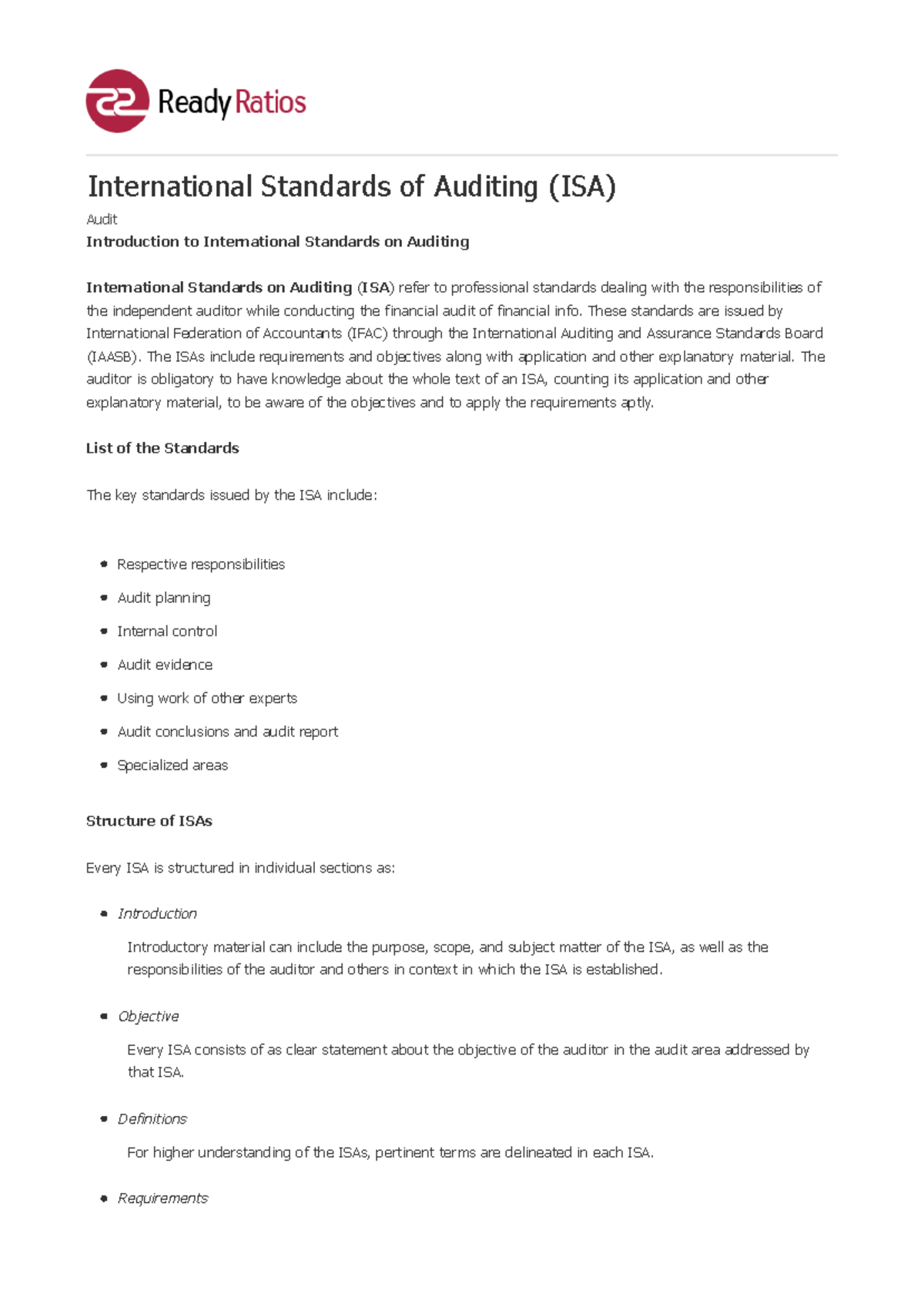 International Standards of Auditing (ISA) - International Standards of ...