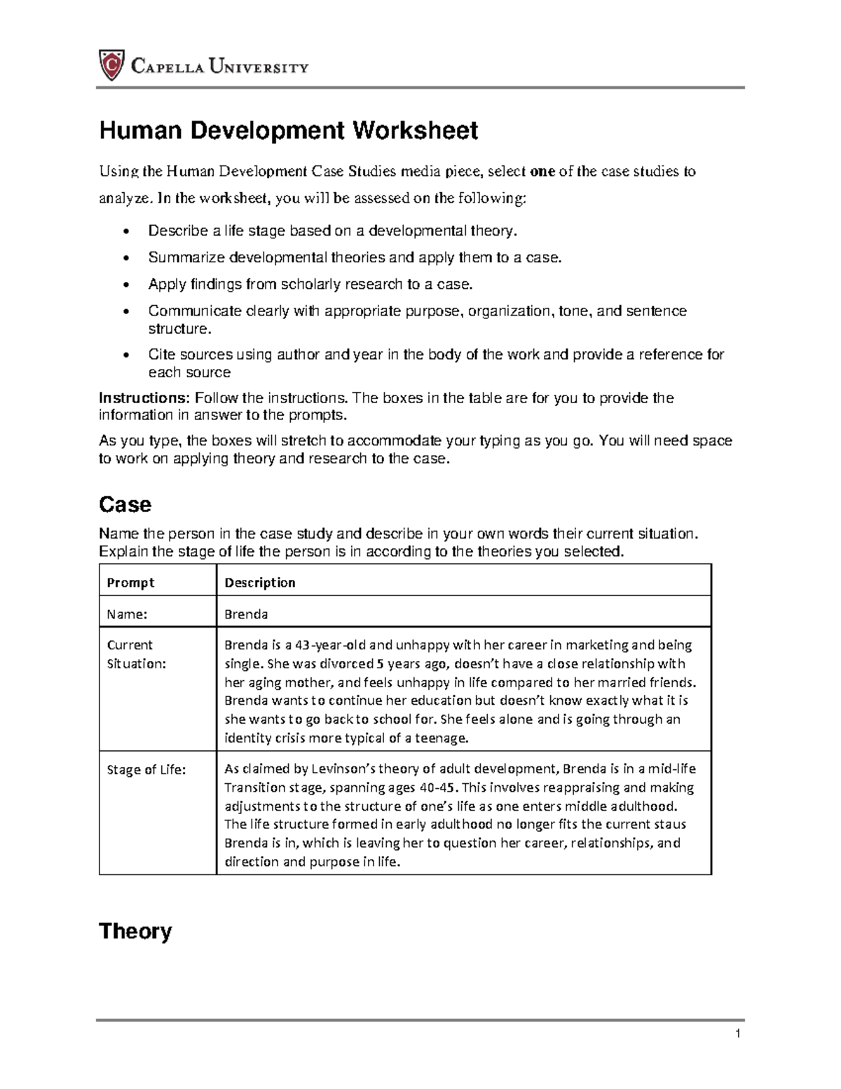 Human development worksheet: week 5 - 1 Human Development Worksheet ...