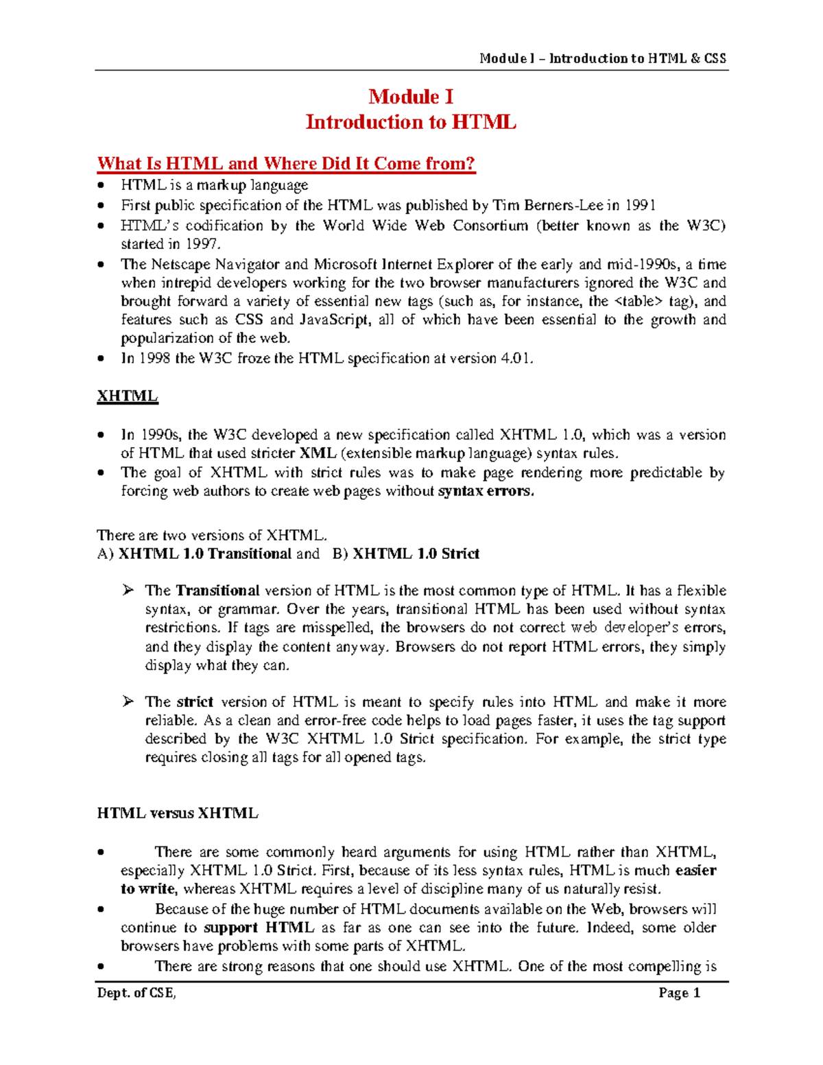 Introduction to Web Technology - Module I Introduction to HTML What Is ...