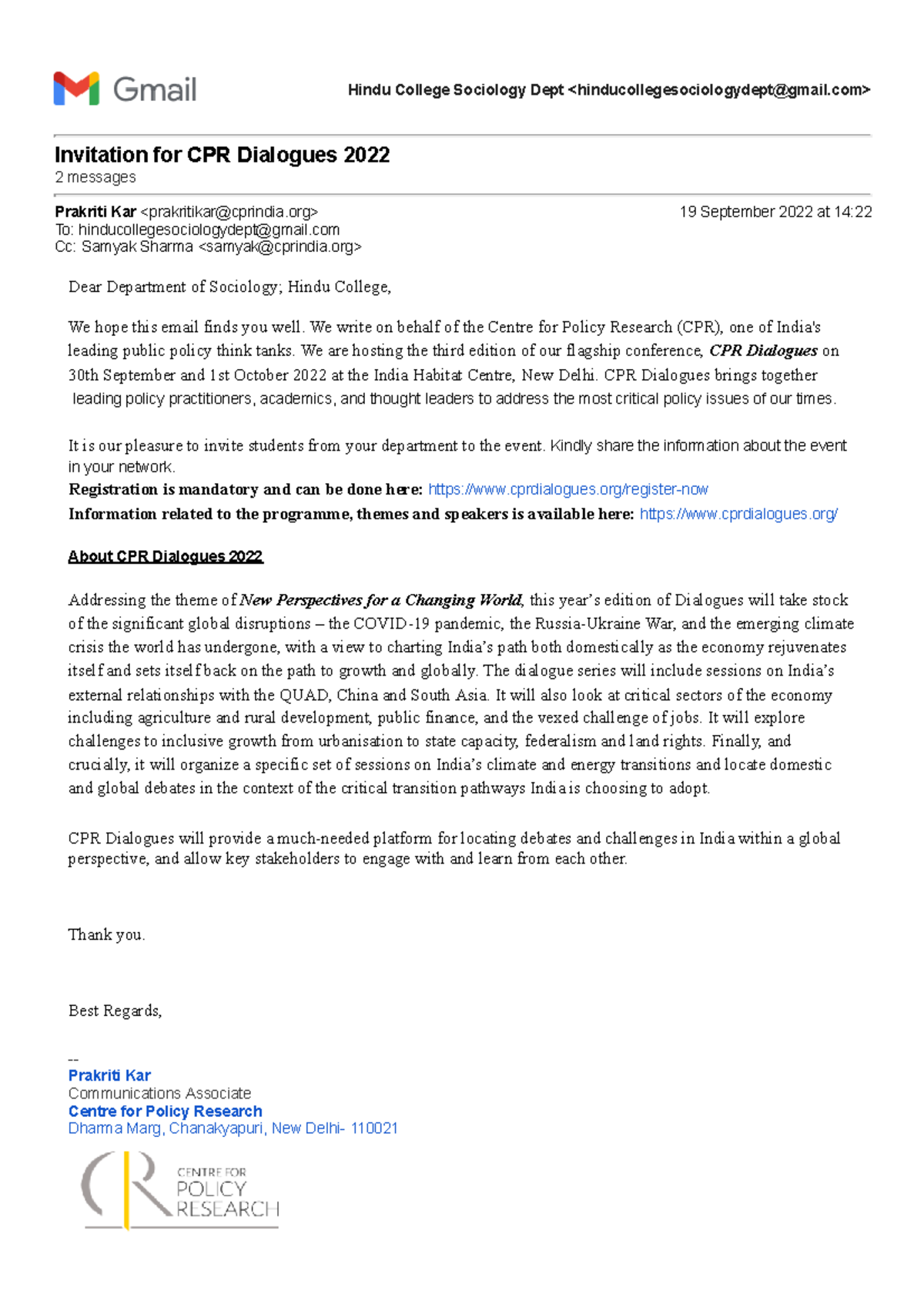 Gmail - Invitation for CPR Dialogues 2022 - Hindu College Sociology ...