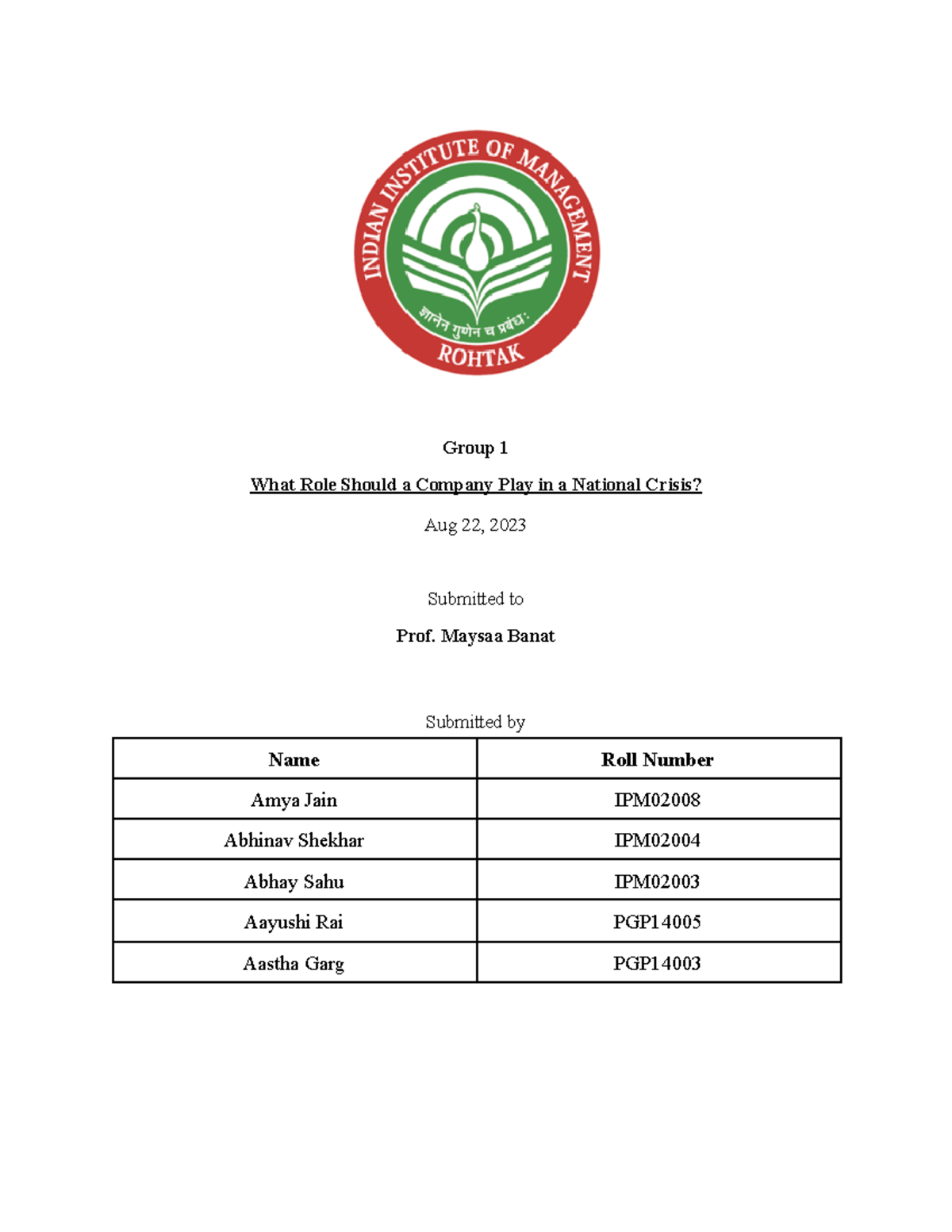 Group 1 WAC Report - Group 1 What Role Should a Company Play in a ...